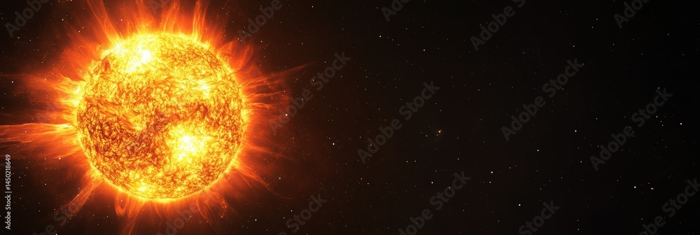 Vivid graphic layout featuring the sun shining in a clear night sky ...