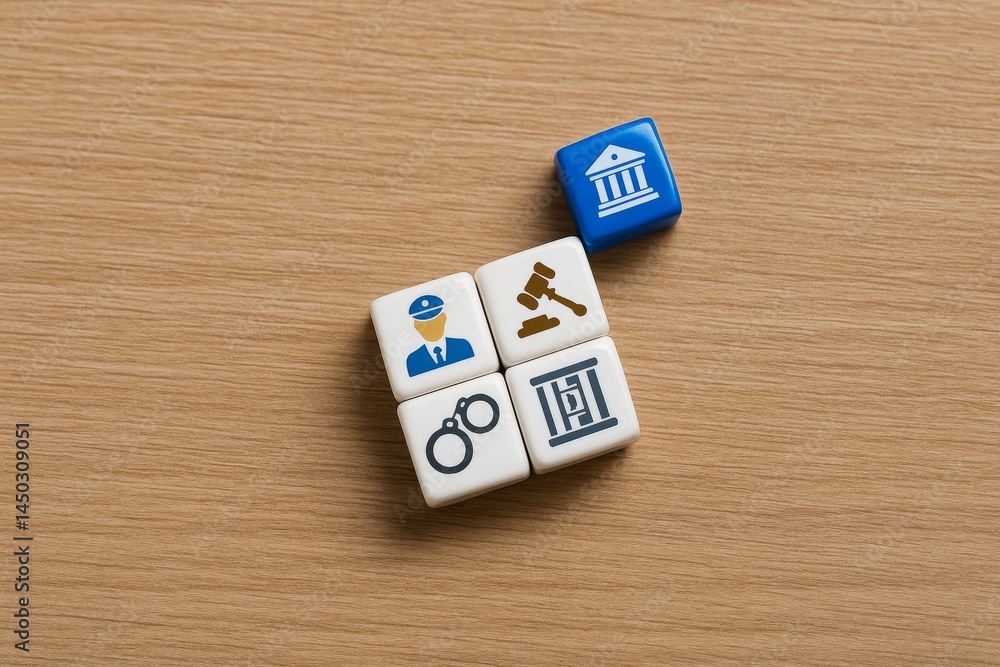Justice System Legal Concept Cubes Police Officer Gavel Handcuffs ...