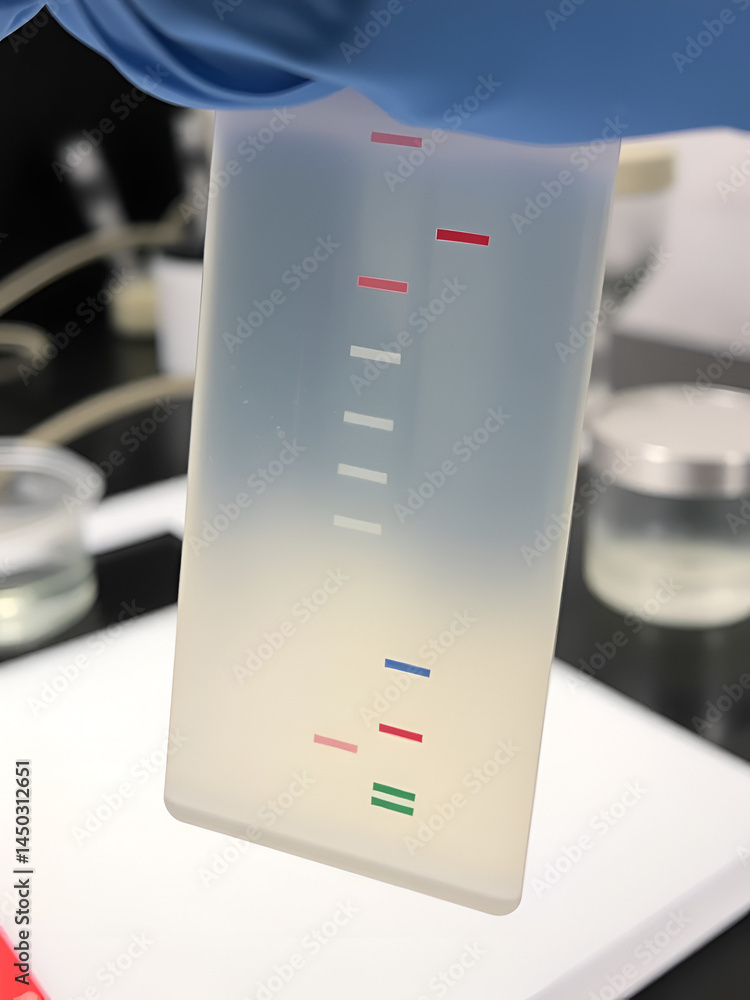 Agarose gel with DNA electrophoresis. Molecular biology. Forensics ...
