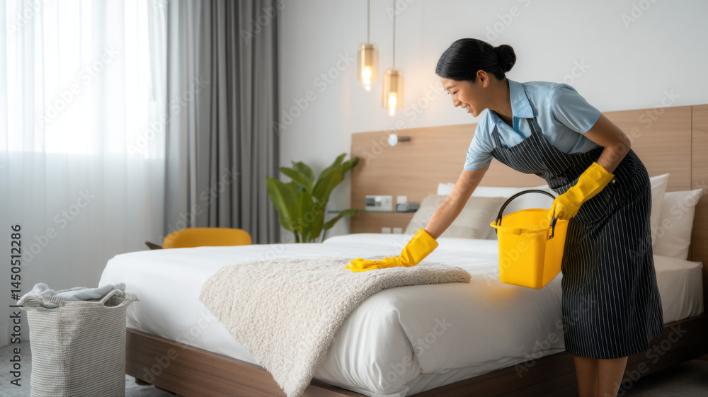 Cleaning Staff Preparing Hotel Room Bed — a detailed and modern 3D ...