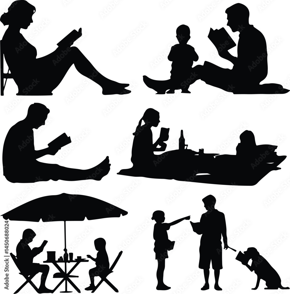 Picnic in the Garden Silhouette Vector Set | Family & Outdoor Scene ...