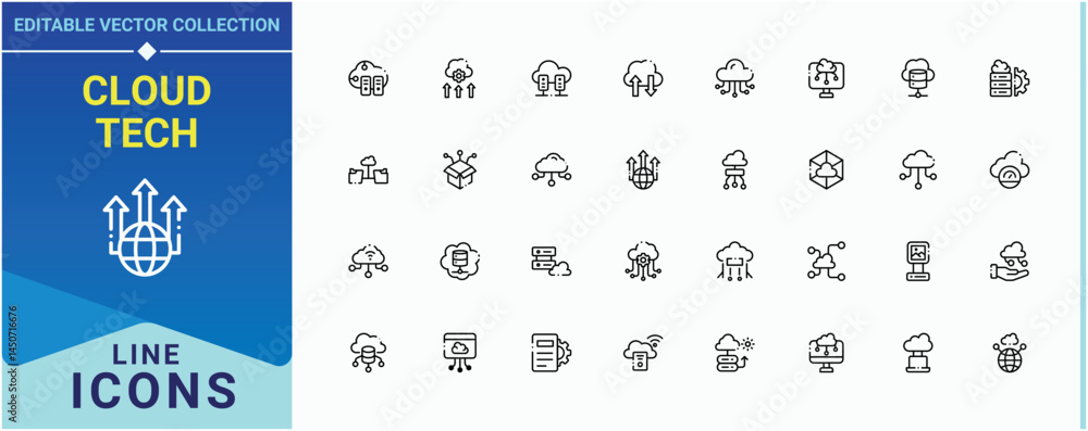 Cloud Tech icon set. Pack of computer, computing, communication, network, data and more. Cloud ...