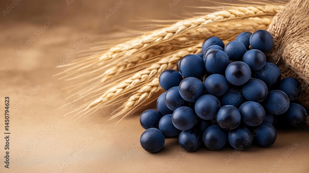 Symbols of sacrament: grapes and wheat. Grapes and wheat, essential for ...