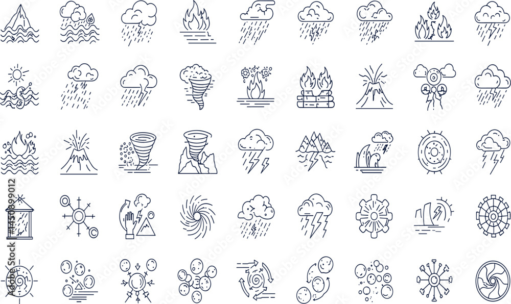 Natural disaster line icon set. Vector pictograms of extreme weather ...
