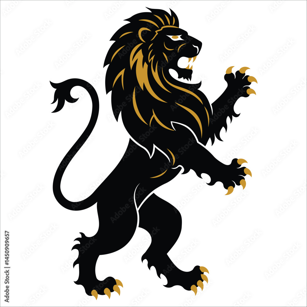 Image vectorielle Stock A stylized heraldic lion in a rampant pose ...