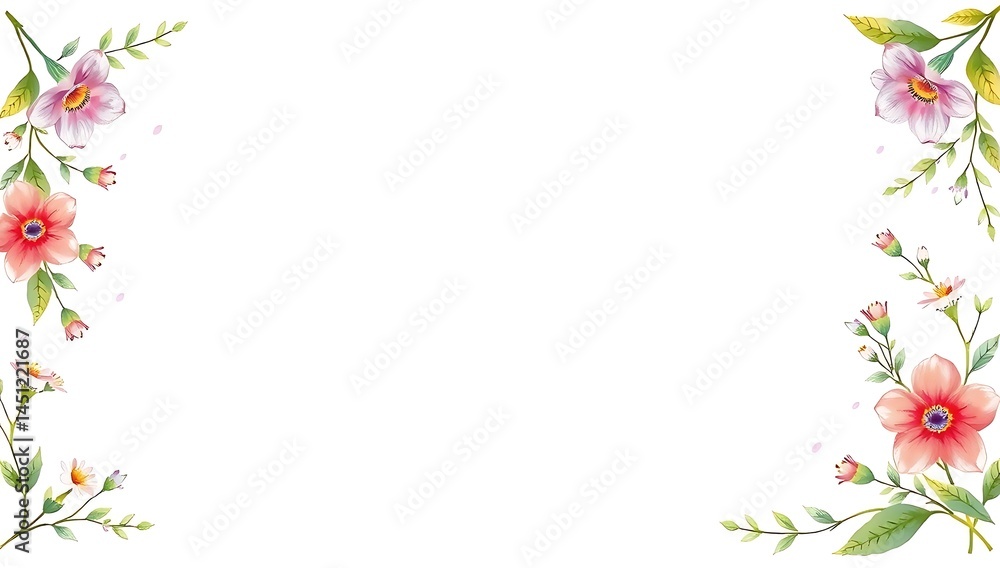 Vertical Watercolor Spring Floral Border for Letterhead Design Stock ...