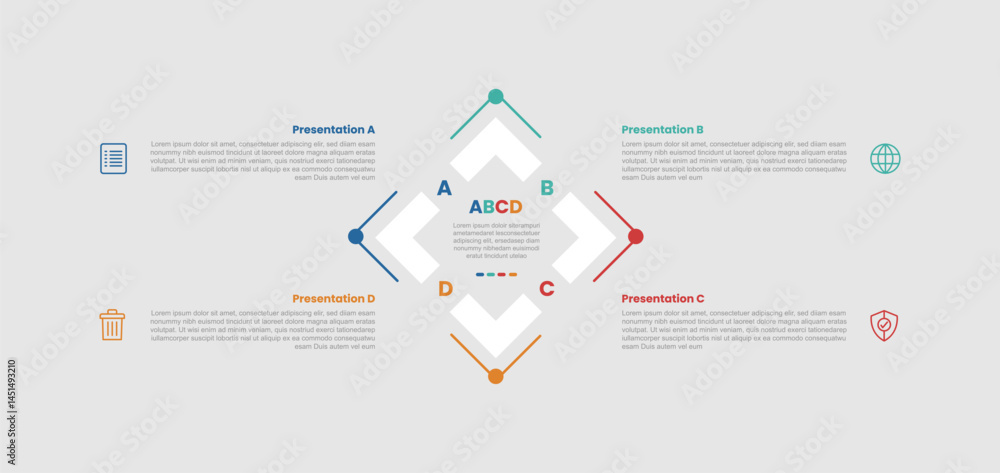 4 stage infographic diagram with diamond rotated square matrix ...