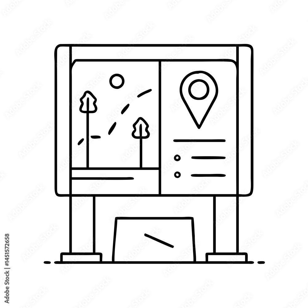 park map kiosk icon, park map kiosk line art - simple line art of park ...