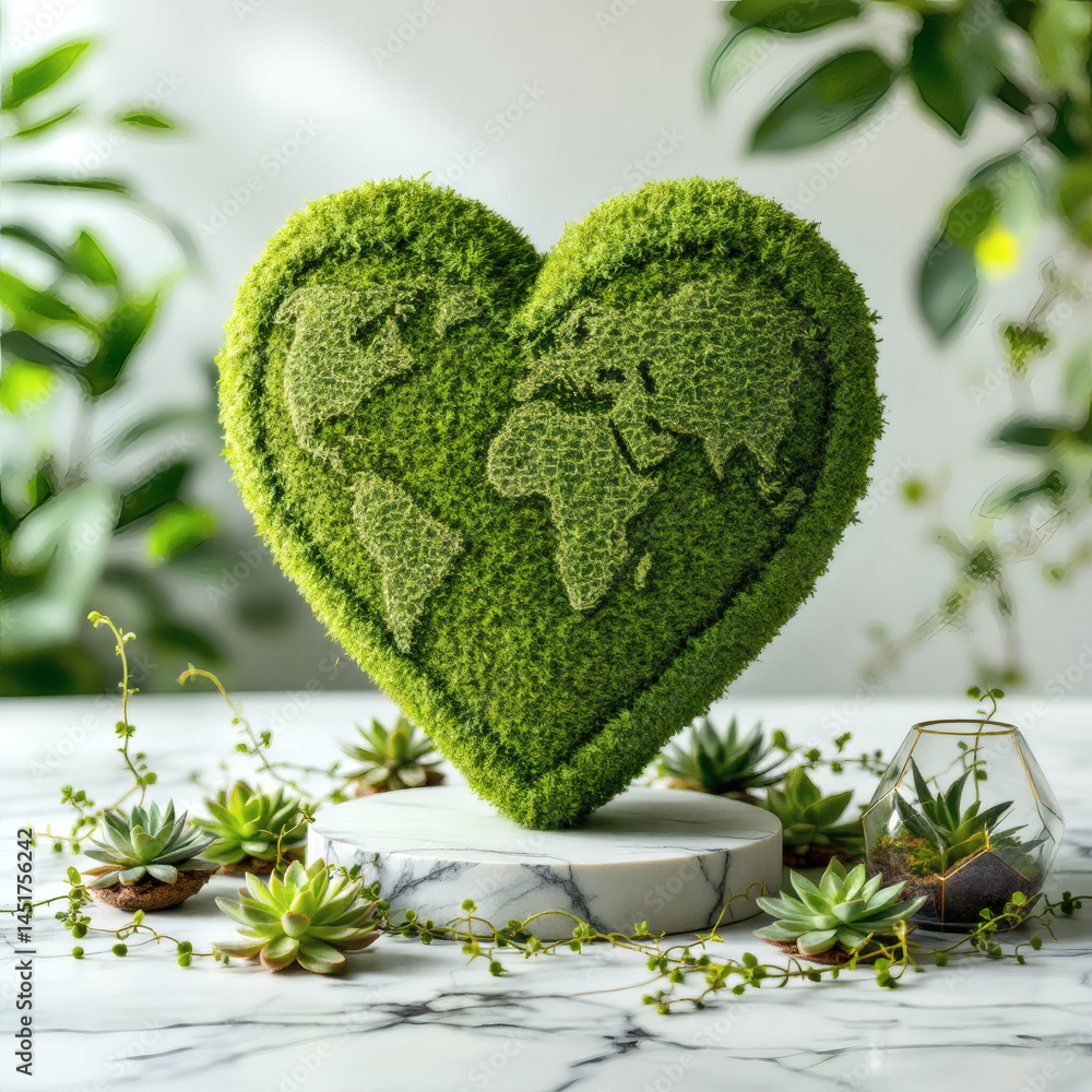 Handmade Green Fluffy Heart with World Map, Earth Day, World ...