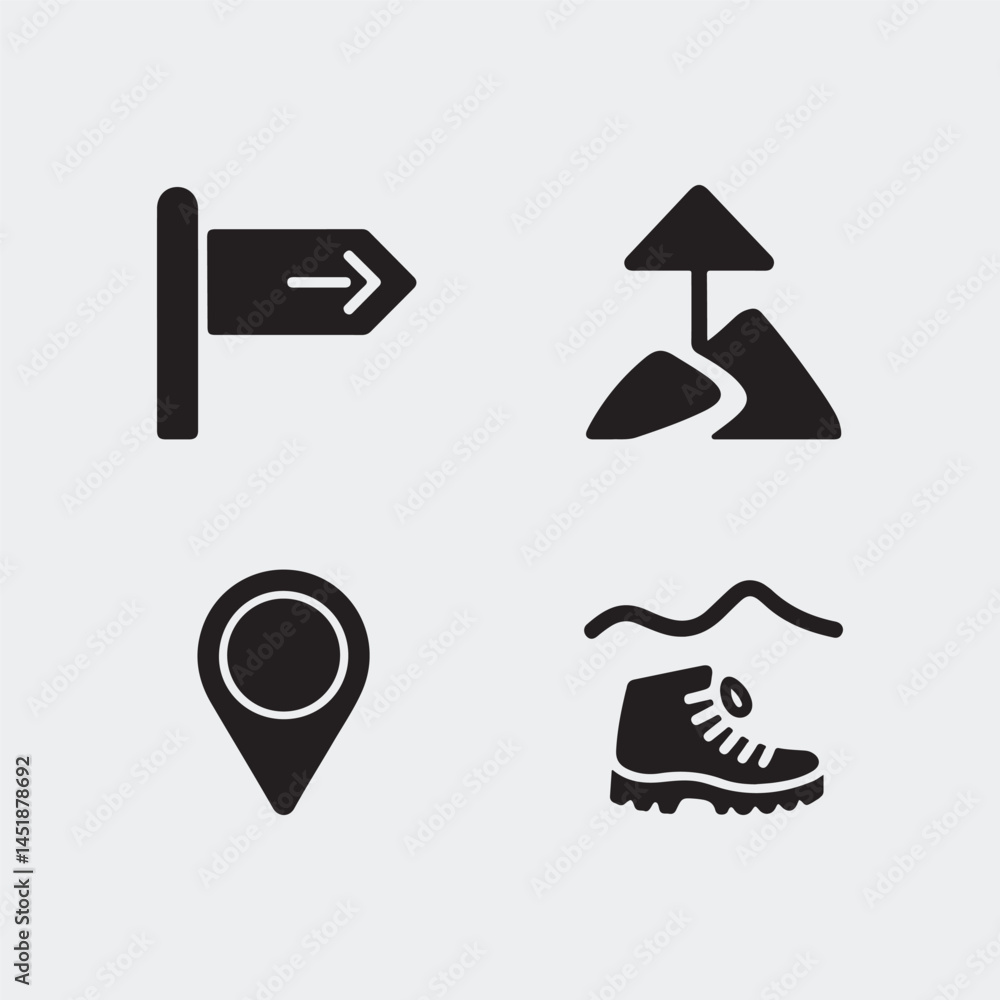 Trail Signage Icons with Map Pins Hiking Boots and Markers Stock Vector ...