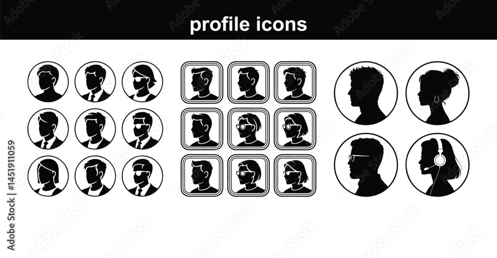 Avatar & Profile Icon Silhouette Set | User Icons Collection Profile ...