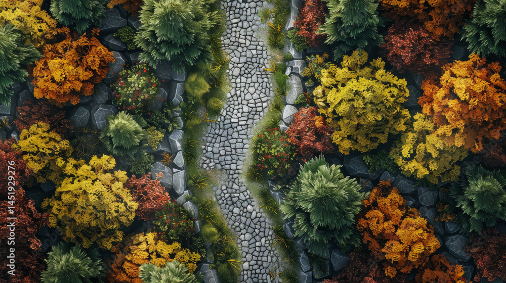 Top-down autumn forest battlemap with stone road, highly detailed ...