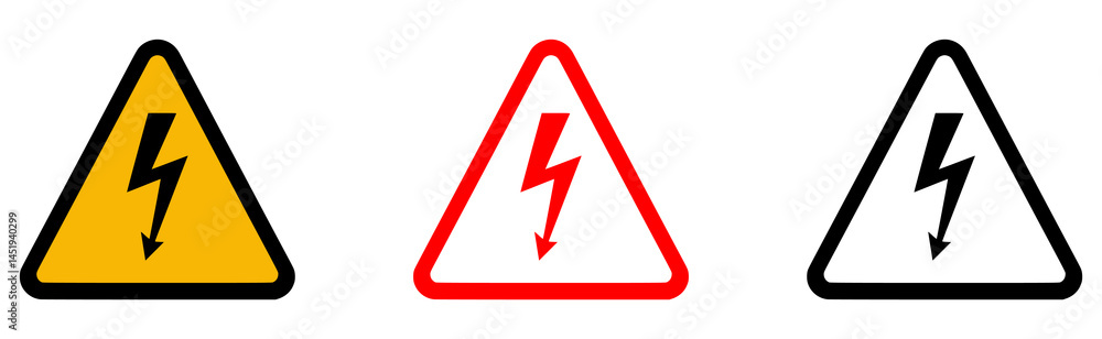 high voltage danger warning caution attention sign symbol logo flat ...