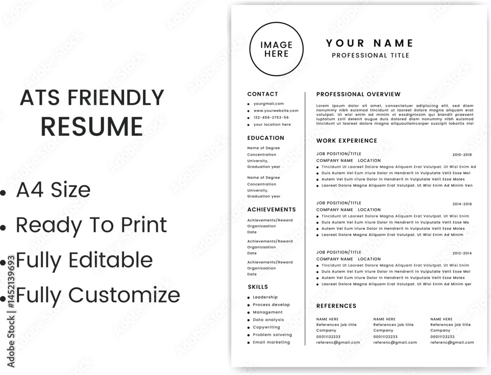 ATS Friendly Resume Template,ATS CV Formate,resume format Stock Vector ...