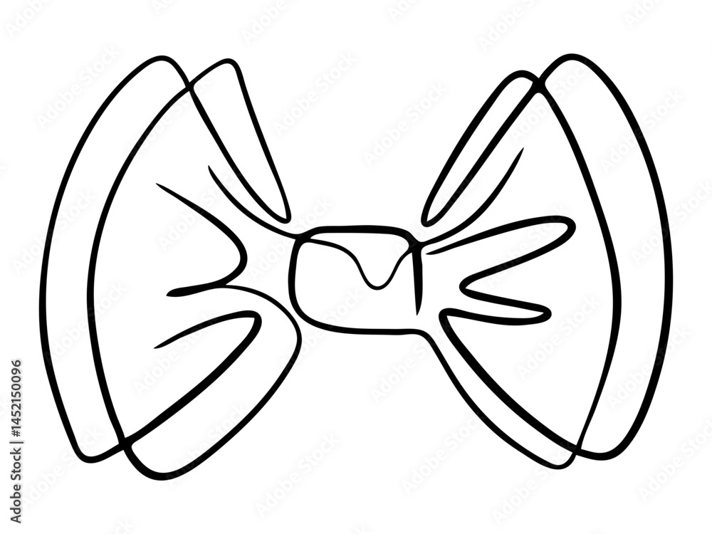 Ribbon bow line drawing. Hand drawn line art. Holiday gift ribbon ...