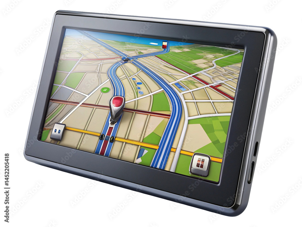 Navigation Device Displaying Map with Roads, Landmarks, and Location ... Navigation Device Displaying Map with Roads, Landmarks, and Location ...