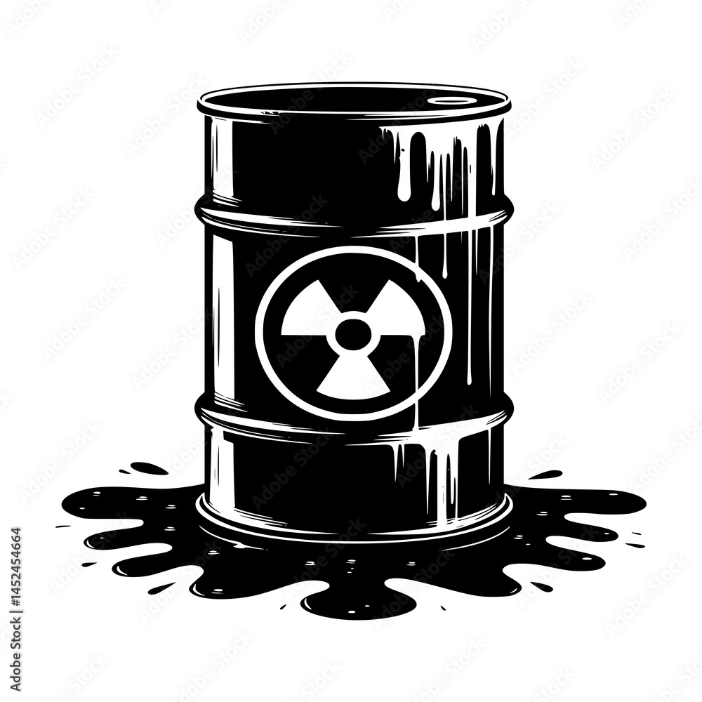 Leaking radioactive waste barrel icon, toxic waste hazard symbol ...