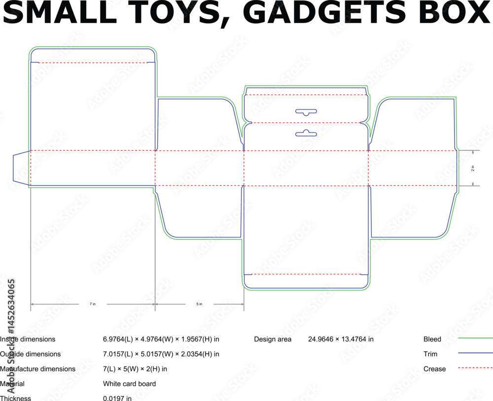 Detailed blueprint of a small toys gadgets box packaging design ...