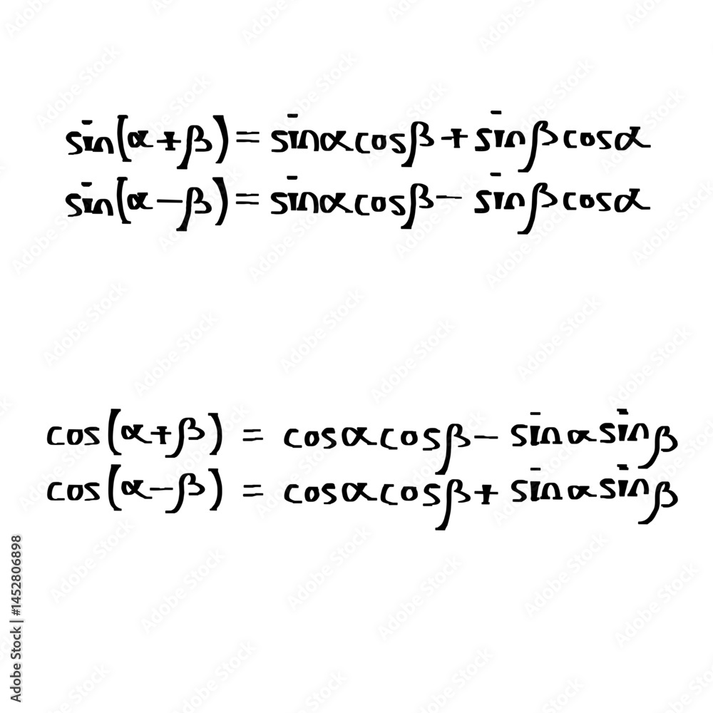Trigonometric Formulas for Sine and Cosine Functions Stock Vector ...