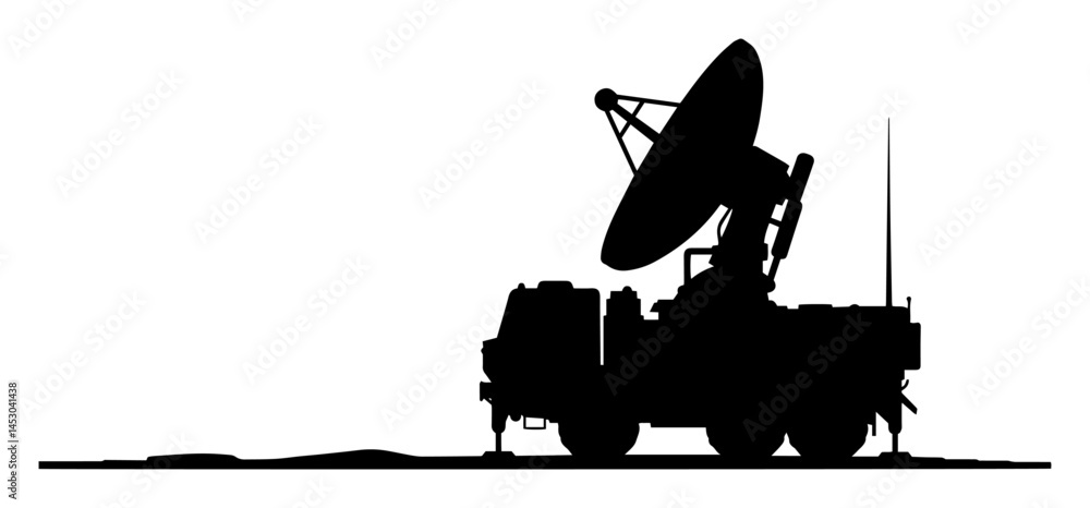 military satellite communication truck with radar dish silhouette Stock ...