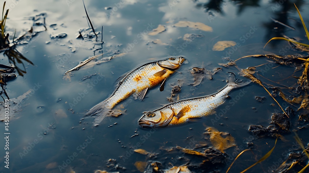 Pollution Crisis: Dead Fish Floating in Contaminated Water Reflects the ...