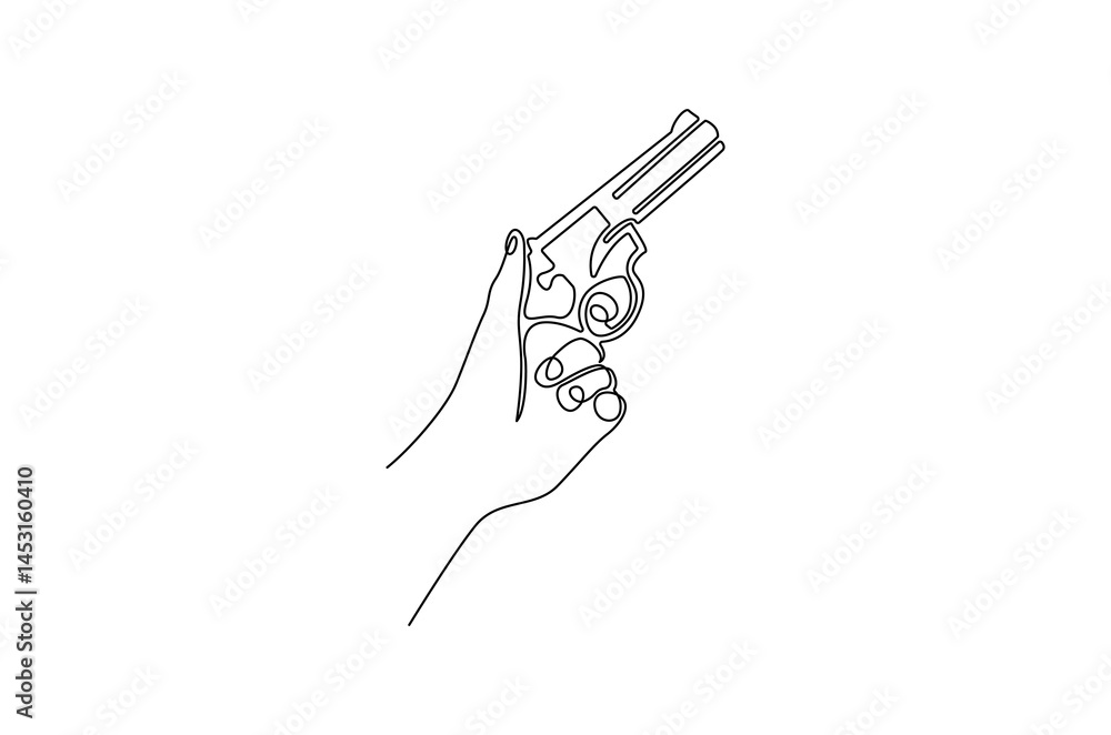 Continuous one line drawing of Hand holding gun. Single line drawing ...
