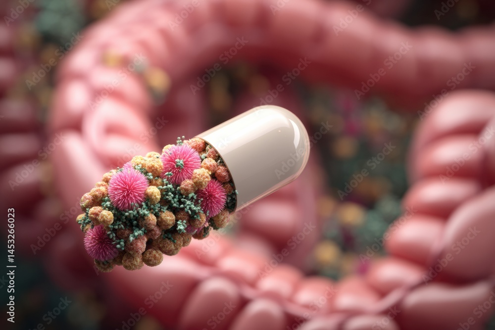 3D Cross-Section of Intestine Showing Probiotic Pill Releasing ...