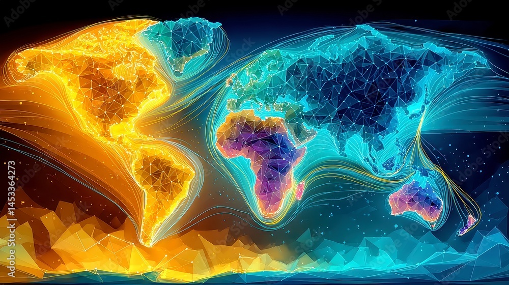 Animated global shipping map, dynamic trade routes highlighted ...