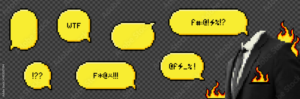 Set of pixel art dialogue box with swear words. Speech bubbles in the ...
