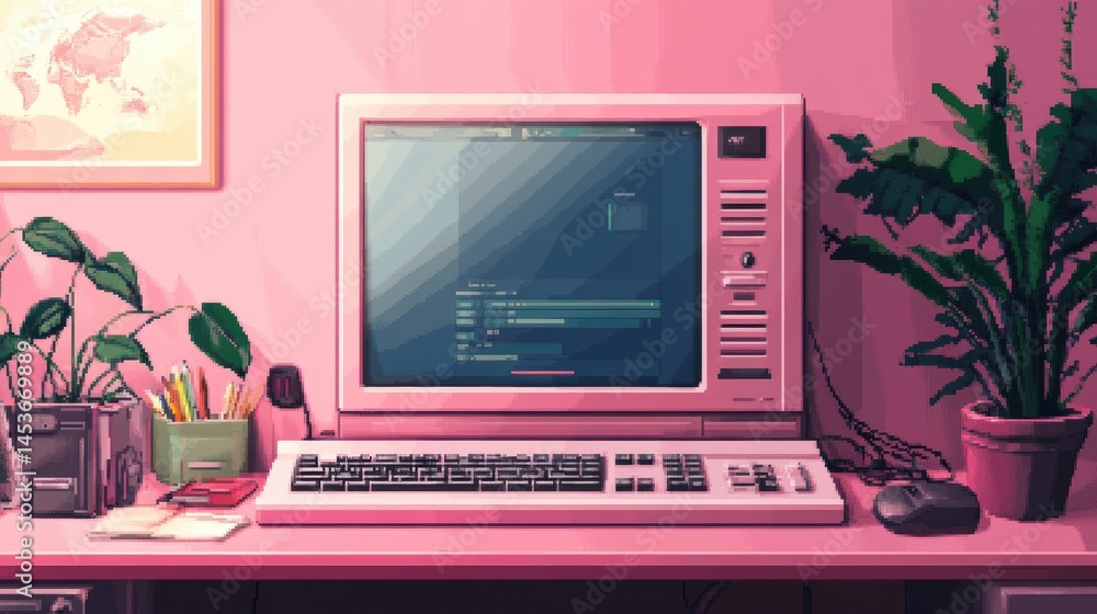 Stock-Illustration „Retro old computer user interface,Pink Y2K computer ...