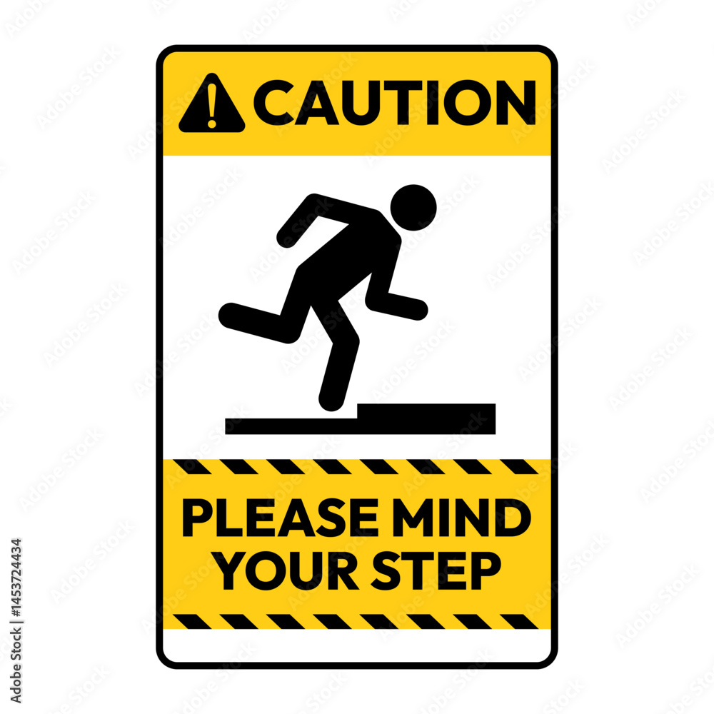 Tripping hazard symbol safety sign. Floor surface obstacle fall caution ...
