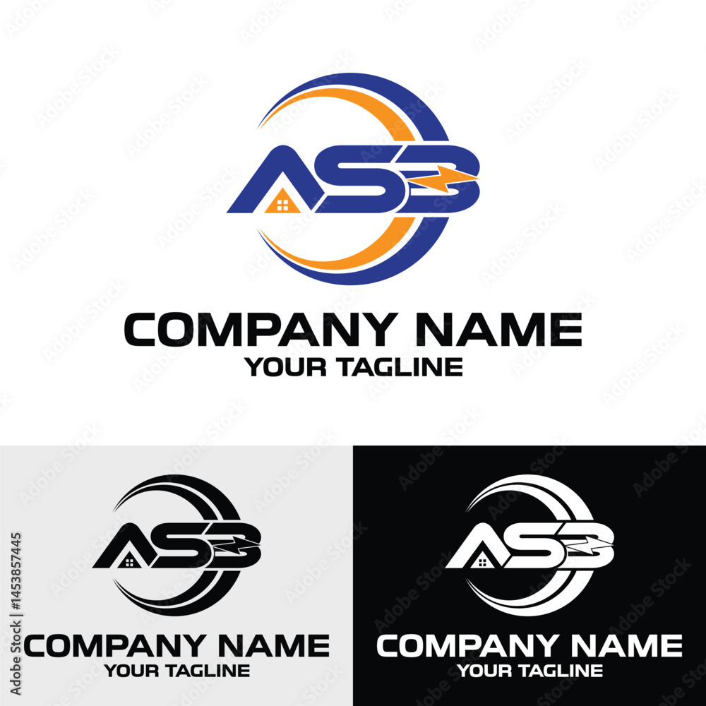 Initial ASB letter in electric modern typography swoosh logo design ...