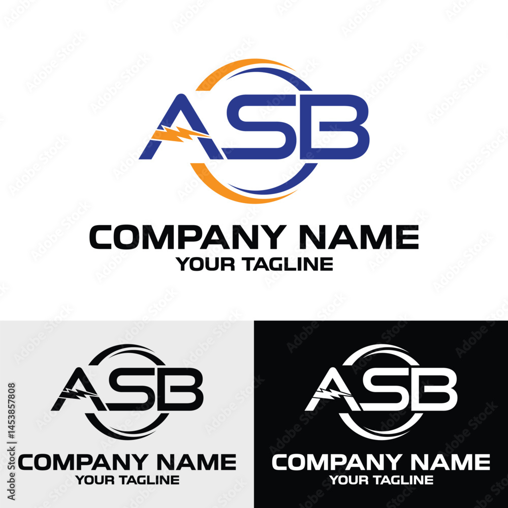 Initial ASB letter in electric modern typography swoosh logo design ...