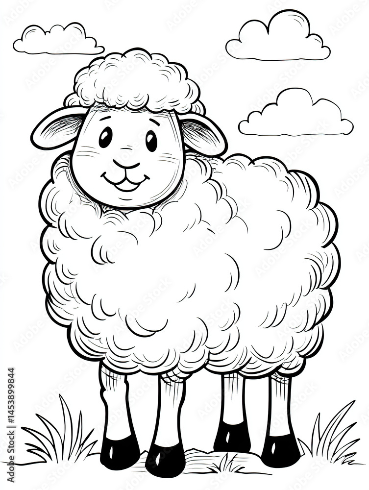 Sheep coloring page for kids and adults cute cartoon lamb outline ...