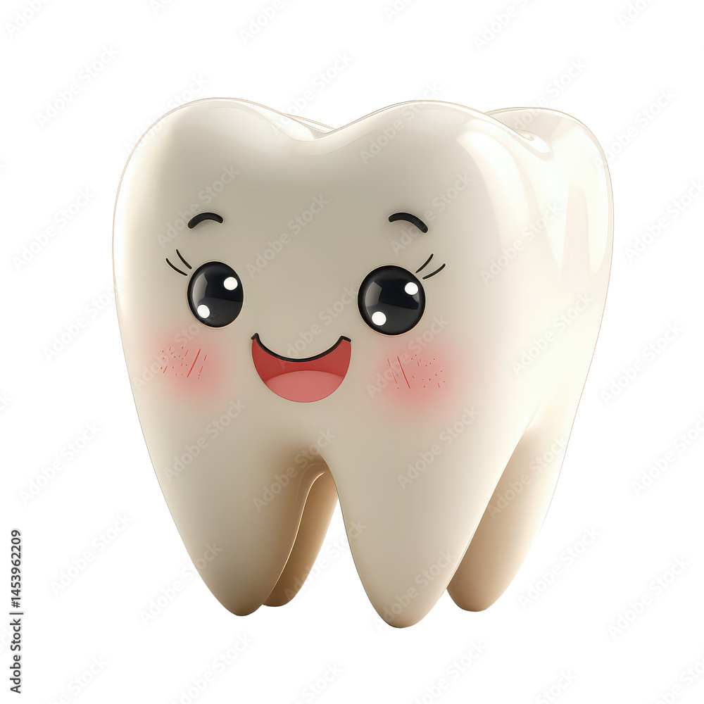 Cute cartoon tooth with a smile isolated on white png happy dental ...