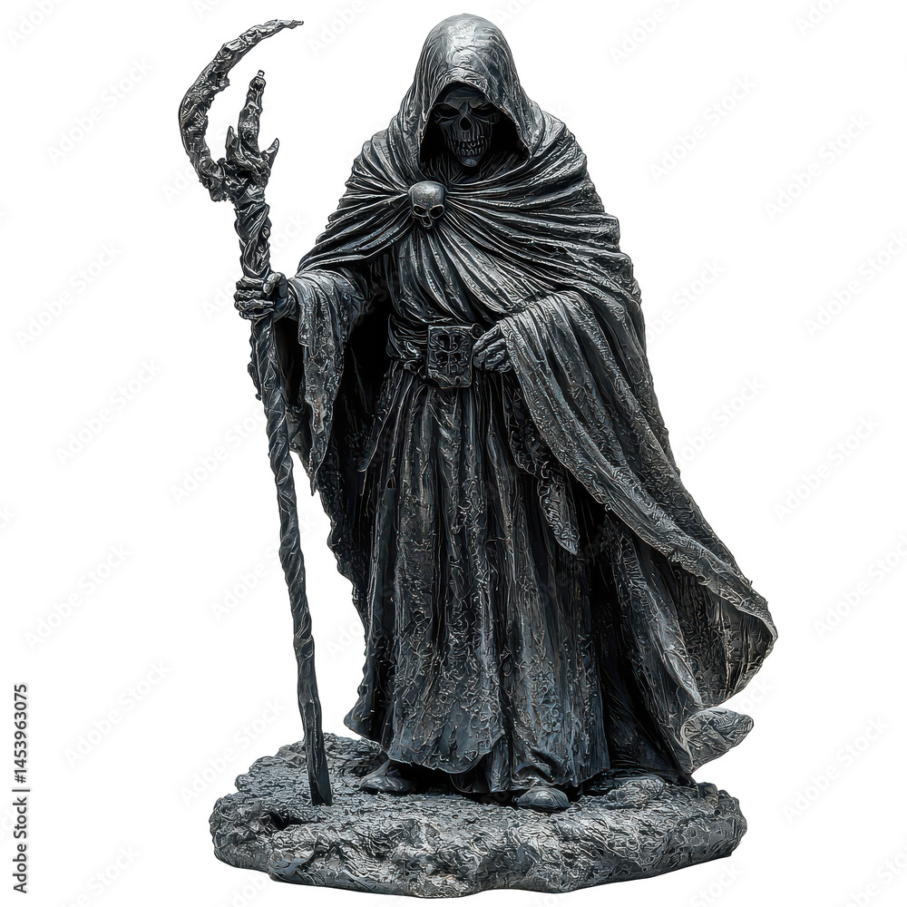 Dark grim reaper statue holding scythe png terrifying reaper statue png ...