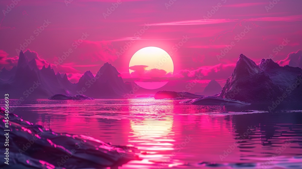 synth wave 3d retro cyberpunk style landscape background banner or ...