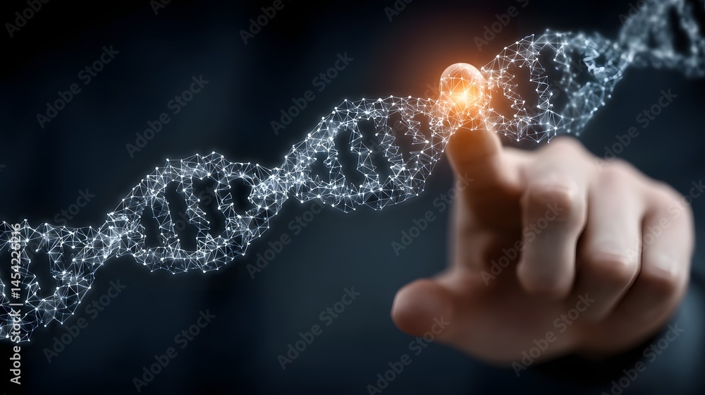Research scientist manipulating gene control via touch interface in a ...