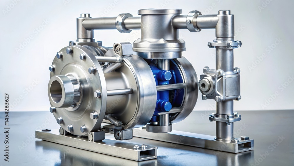 High precision industrial diaphragm pump in operation, metal ...
