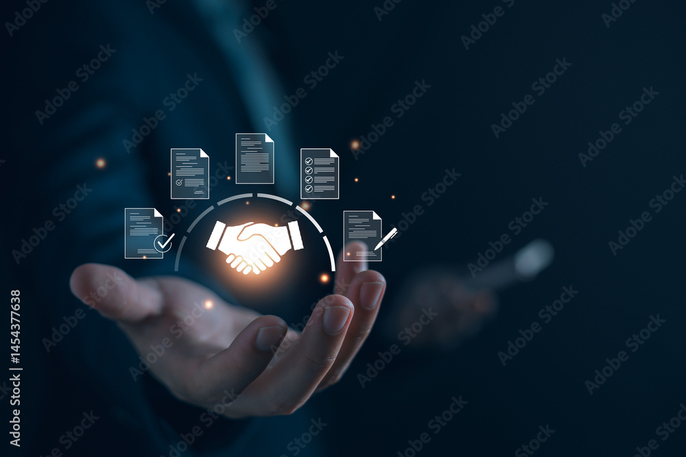 Businessman manage digital procurement process with business contract ...