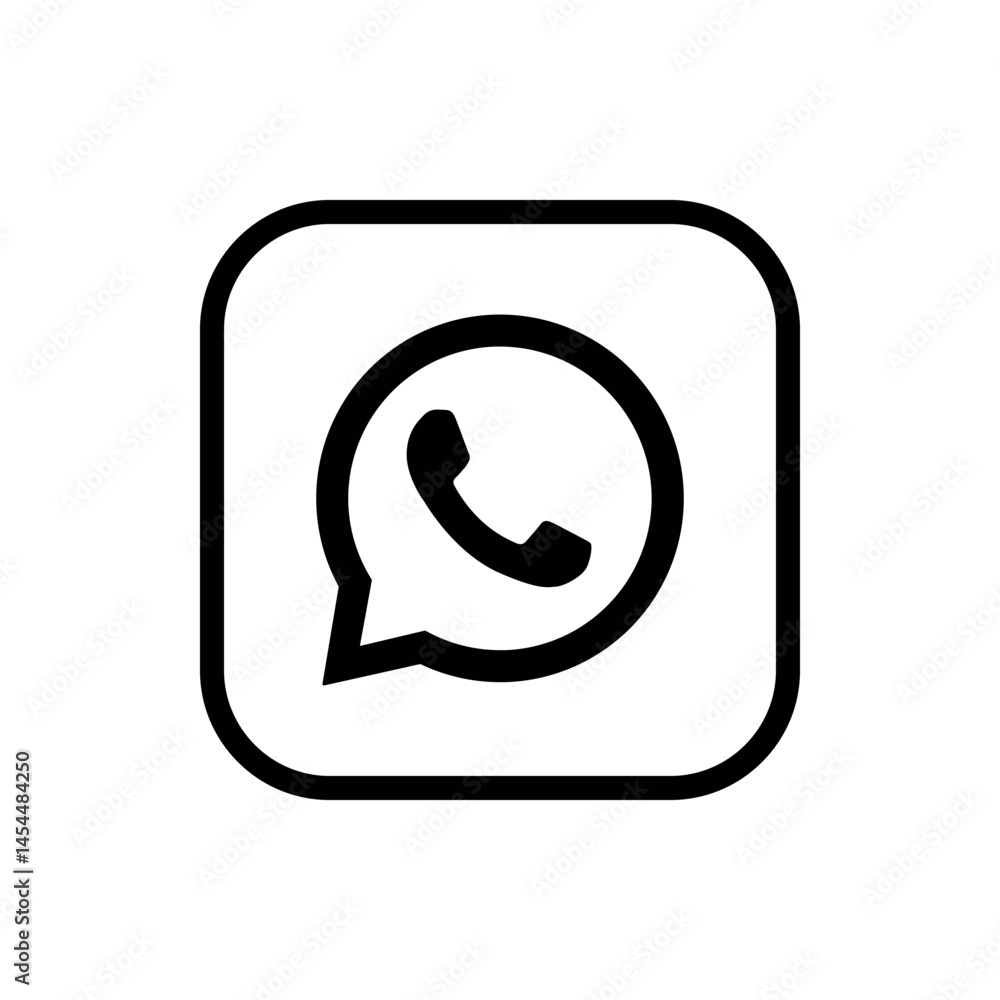 WhatsApp Logo Outline Black Icon, WA App Vector, Editable SVG, PNG ...