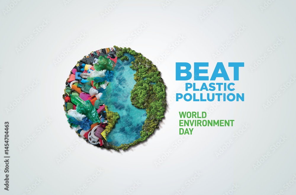 #BeatPlasticPollution, World Environment day concept 2025 3d tree background. Stock Illustration ...