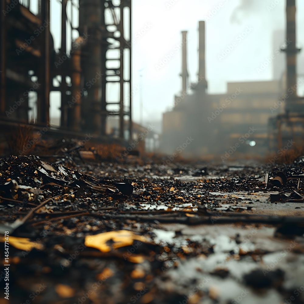 Abandoned Factory Ruins, Moody Industrial Landscape for Dystopian ...
