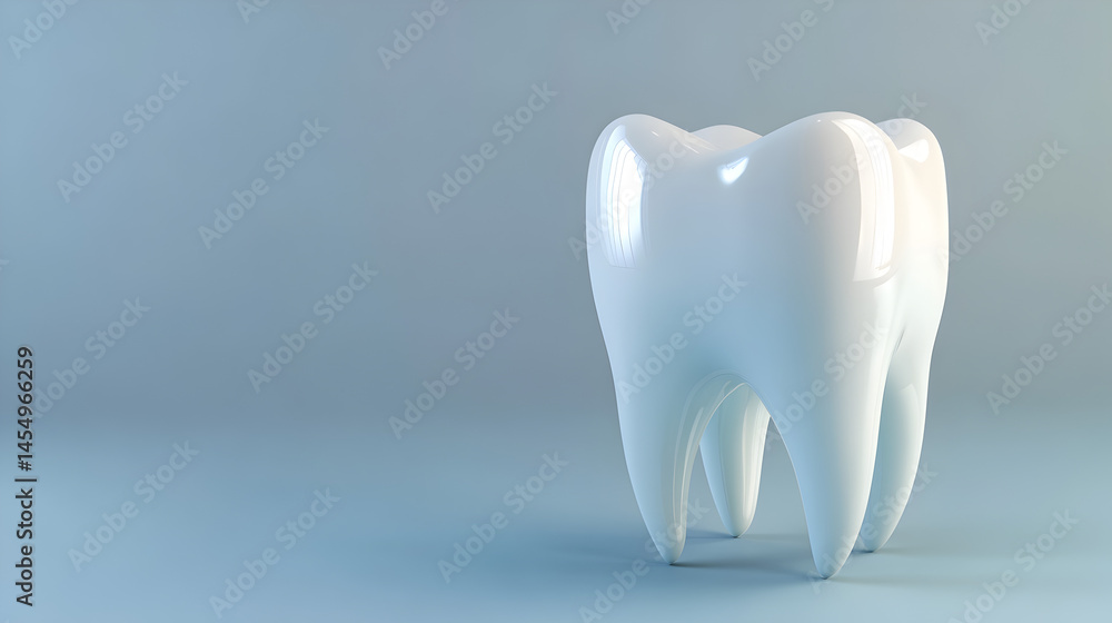 una figura de un diente blanco y limpio sobre un fondo liso con espacio ...