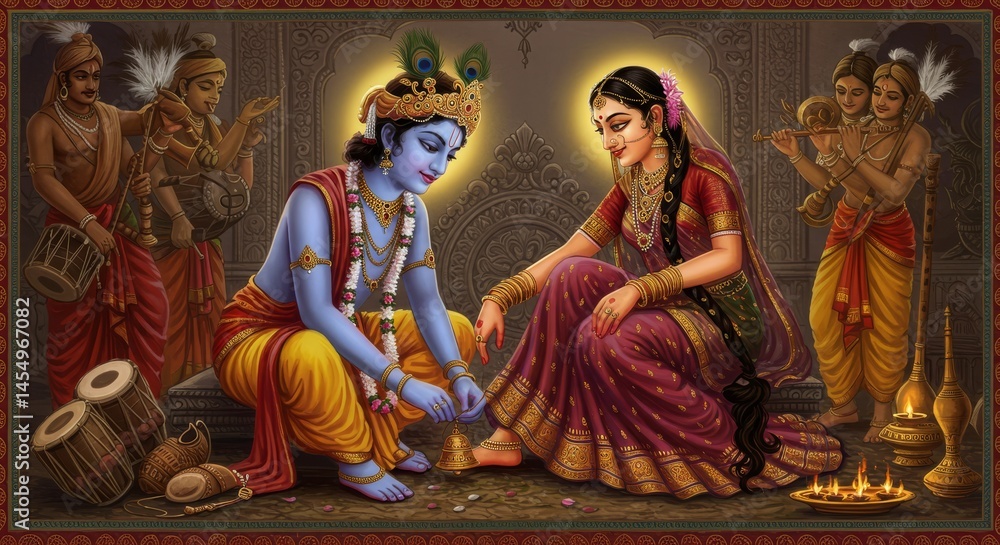 Divine depiction of Krishna and Radha, embodying devotion and eternal ...