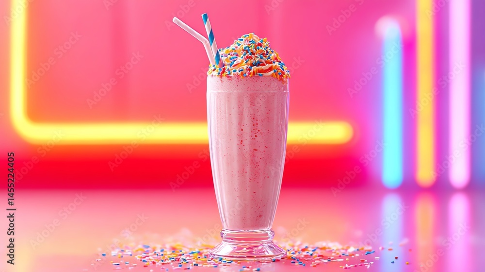 Foto de Stock strawberry milkshake with rainbow sprinkles in a tall ...