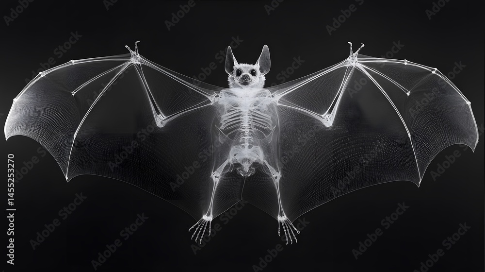 X-ray of a Bat's Wings: X-ray view of a bat with wings spread ...