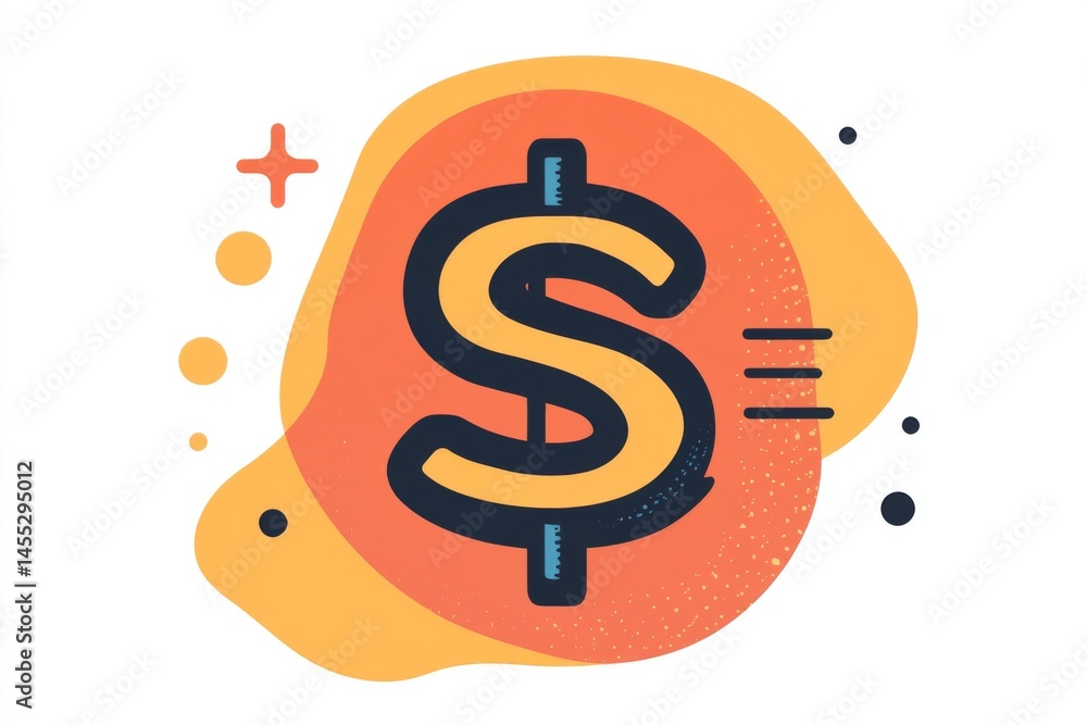 Cartoon money symbol inside black circular border with motion lines and ...