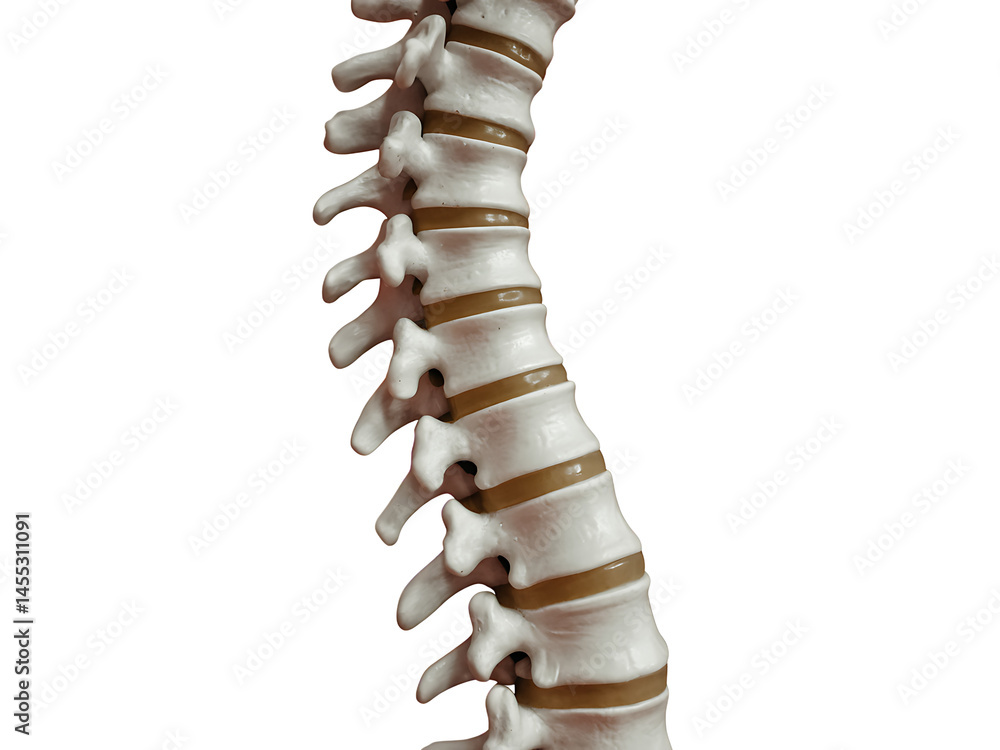 Anatomical representation of human lumbar vertebrae displaying spinal ...