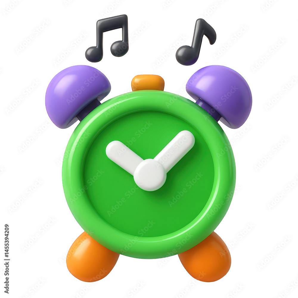 Stylized 3D rendering of a classic twin-bell alarm clock showing ...